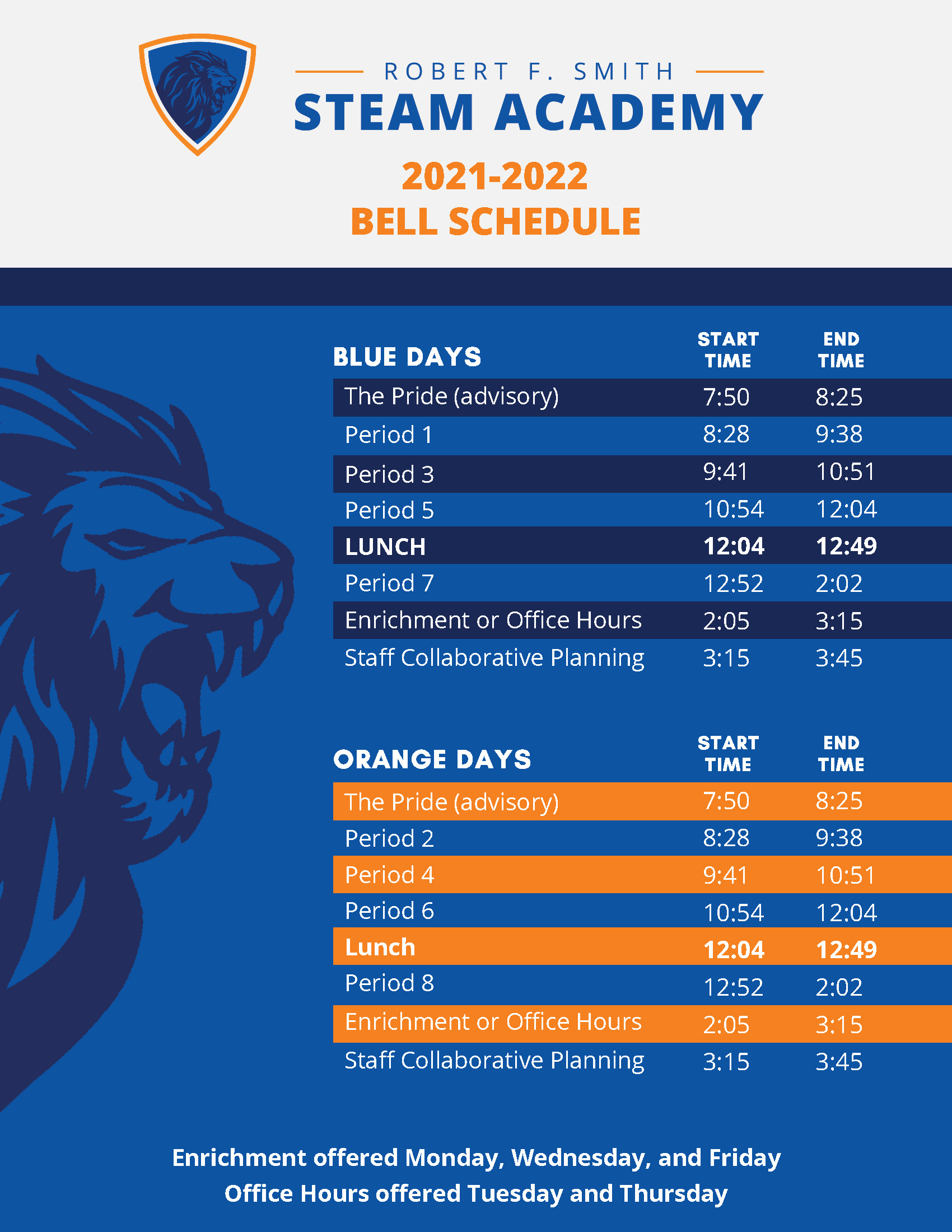 Robert F Smith » 2021-2022 Bell and Bus Schedules