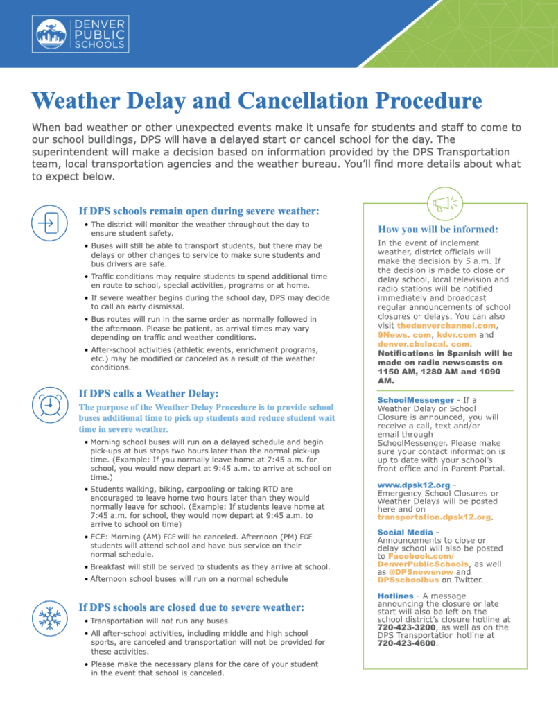 Robert F Smith » Weather Delay and Cancellation Procedure